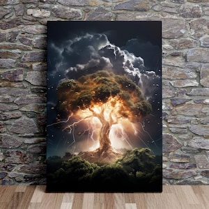 Nighttime Lightning Illuminates a Great Tree, Nature Art, Stunning Art ...