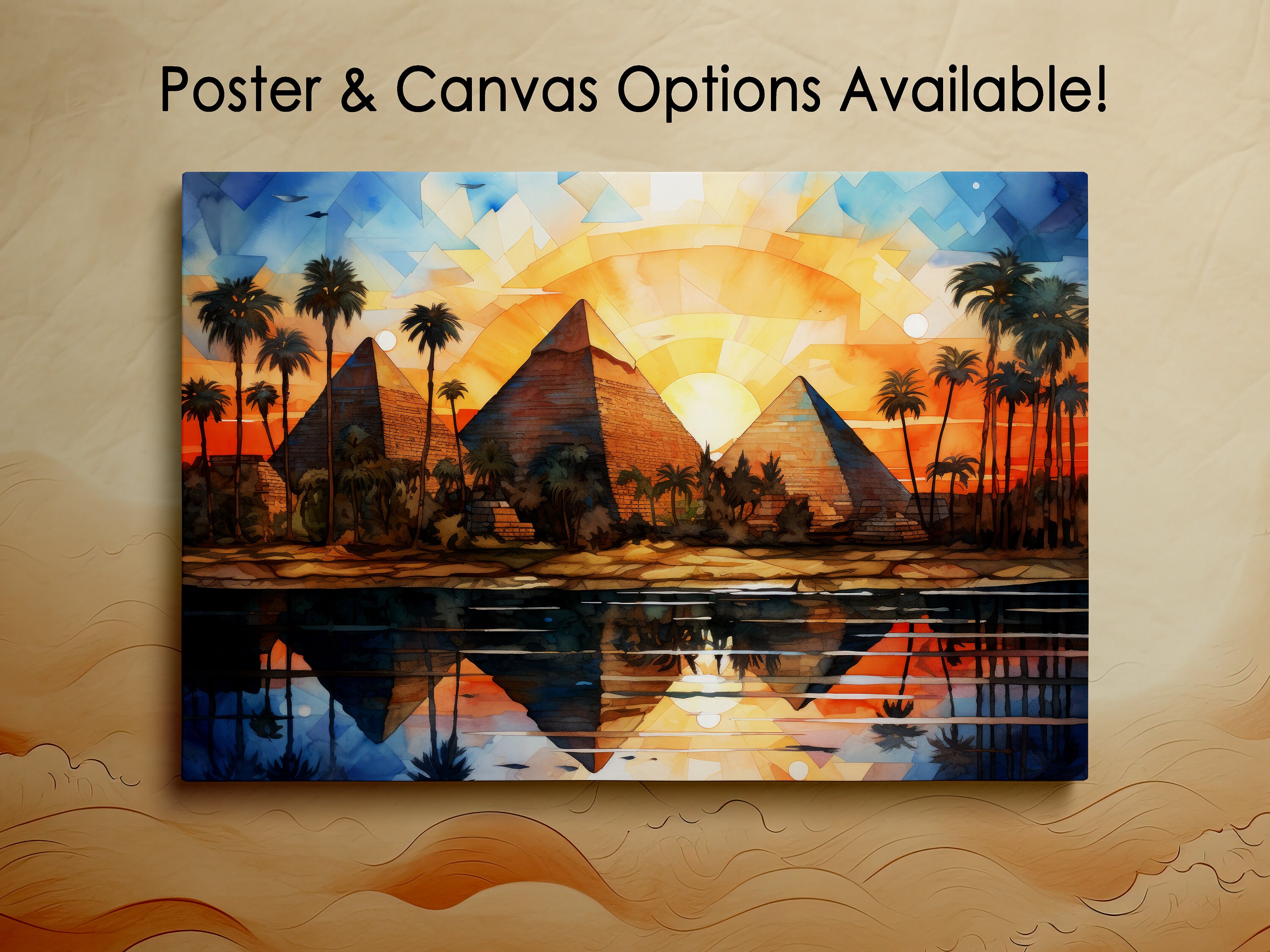 Pyramids at Giza Stylized, Modern Art, Egypt Art, Watercolor, Oil ...