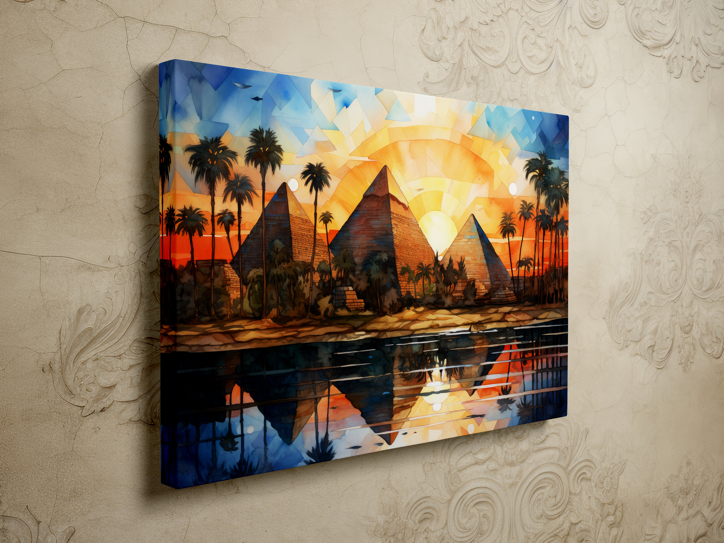 Pyramids at Giza Stylized, Modern Art, Egypt Art, Watercolor, Oil ...