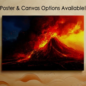 Volcano Erupting at Night, Vivid Art, Surreal Art, Nature Art, Scenic ...