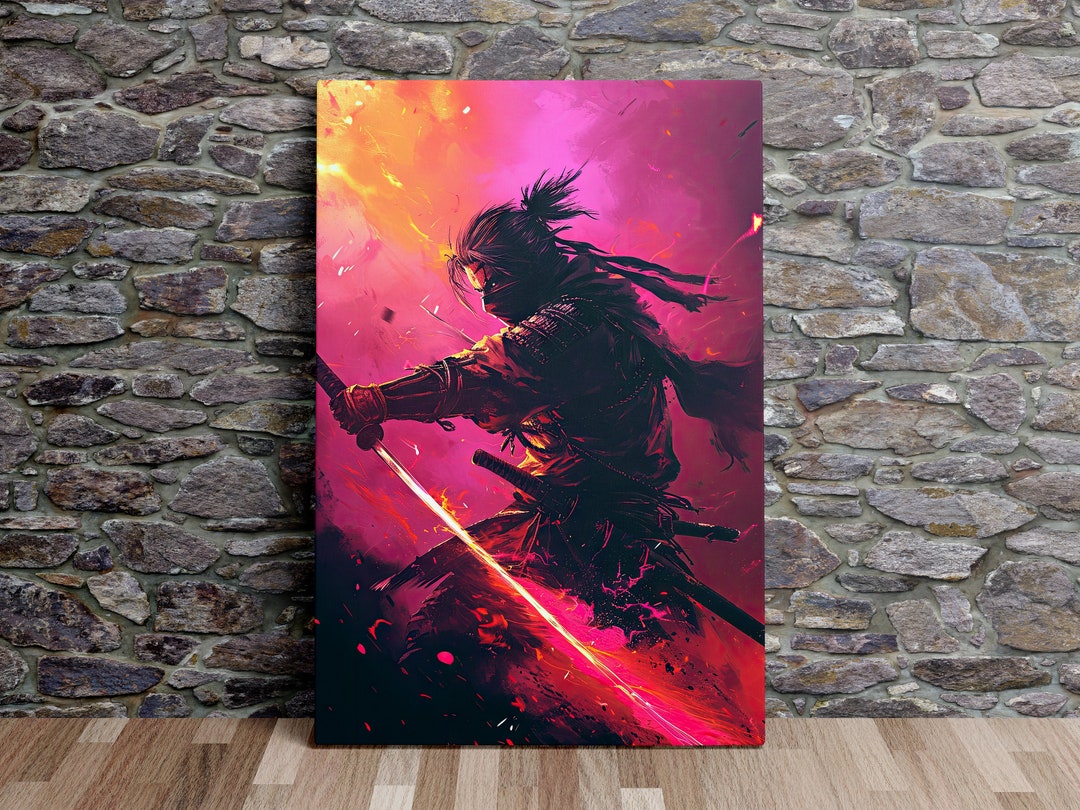 Synthwave Ronin in Combat, Ninja Art, Japanese Art, Warrior Art, Scenic ...