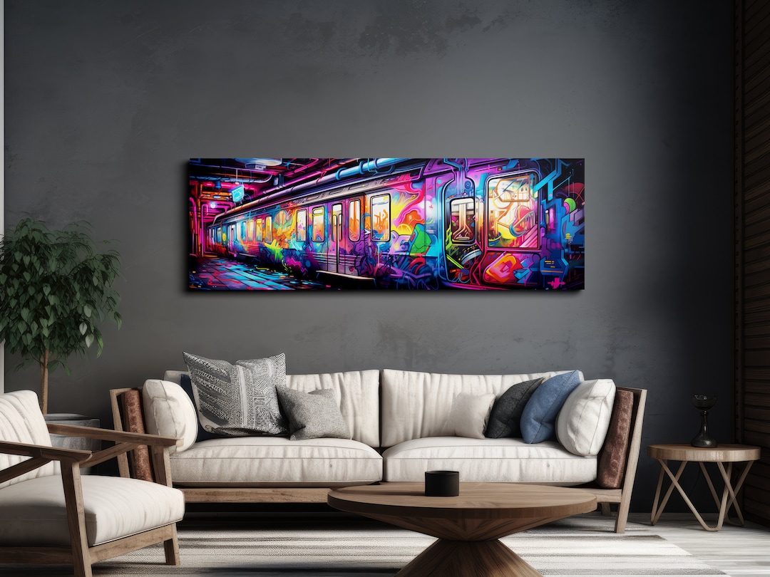 Psychedelic Subway Train With Colorful Graffiti, Modern Art, Graffiti ...