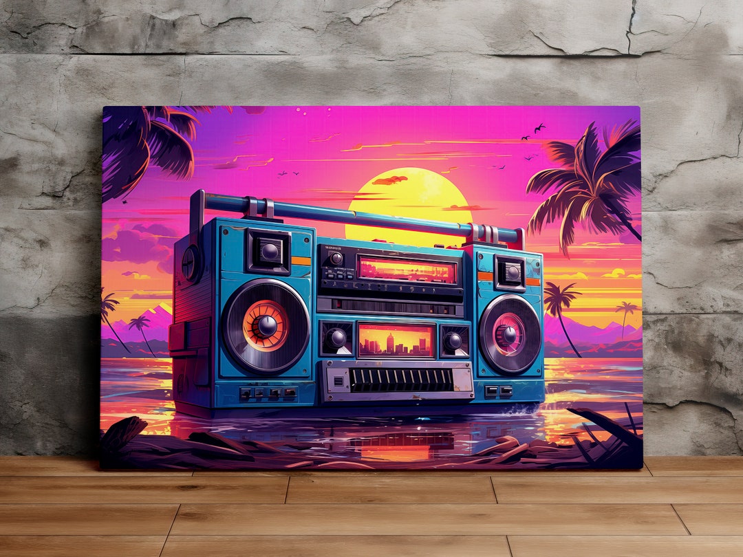 Sunset Paradise Synthwave Boombox, 80's Retro Art, Modern Art, Stylish ...