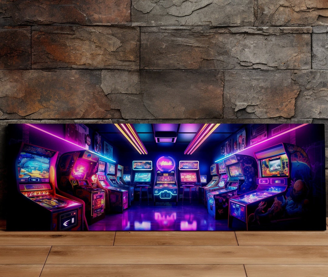 Retro Arcade, Game Room Art, Scenic Wall Art, Canvas Art, Canvas Print ...