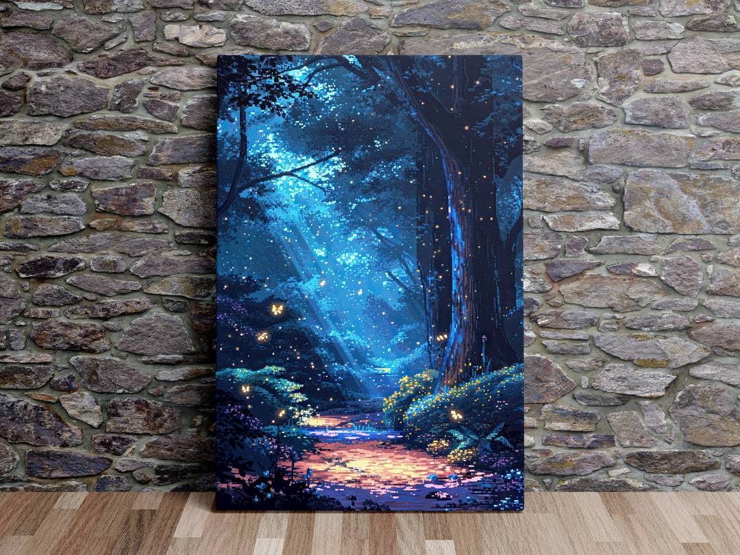 Pixelated Forest Path at Night, Pixel Art, Nature Art, Video Game Art ...
