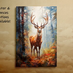 Buck in a Fall Forest, Nature Art, Animal Art, Poster, Wall Print ...