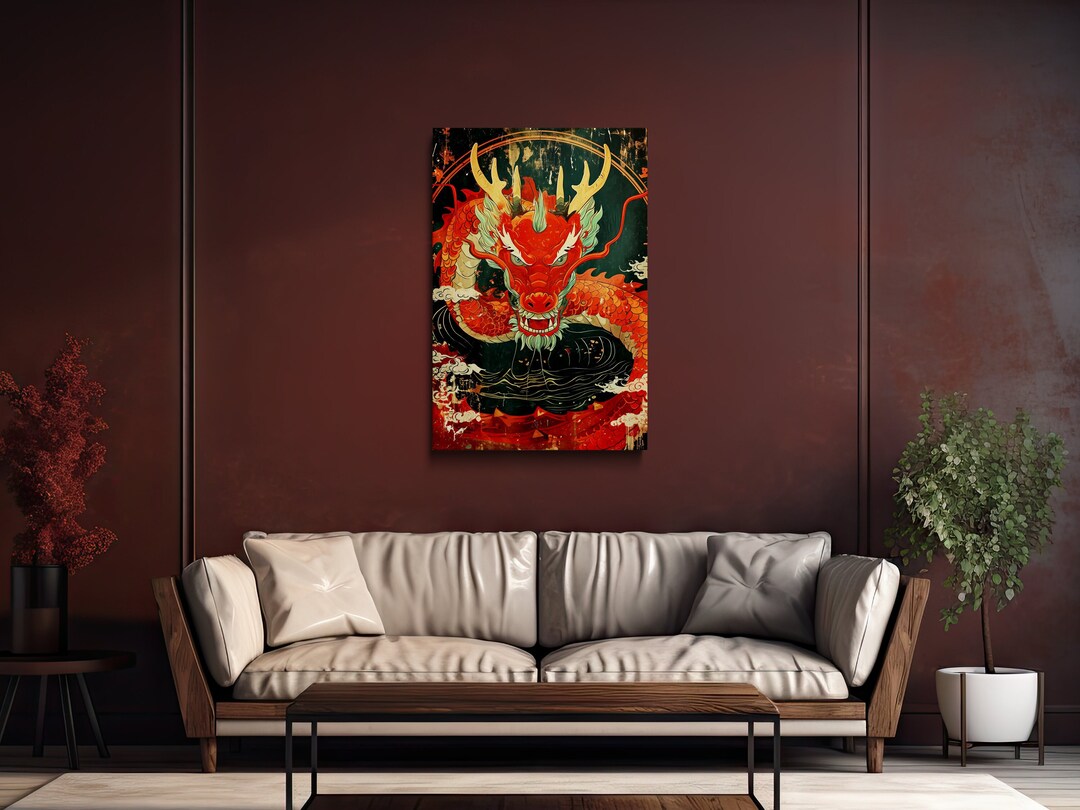Red Dragon Portrait, Asian Art, Japanese Art, Chinese Art, Scenic Wall ...