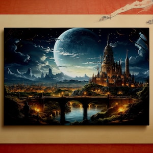 Magical Fantasy Kingdom in the Moonlight, Beautiful Landscape, Scenic ...