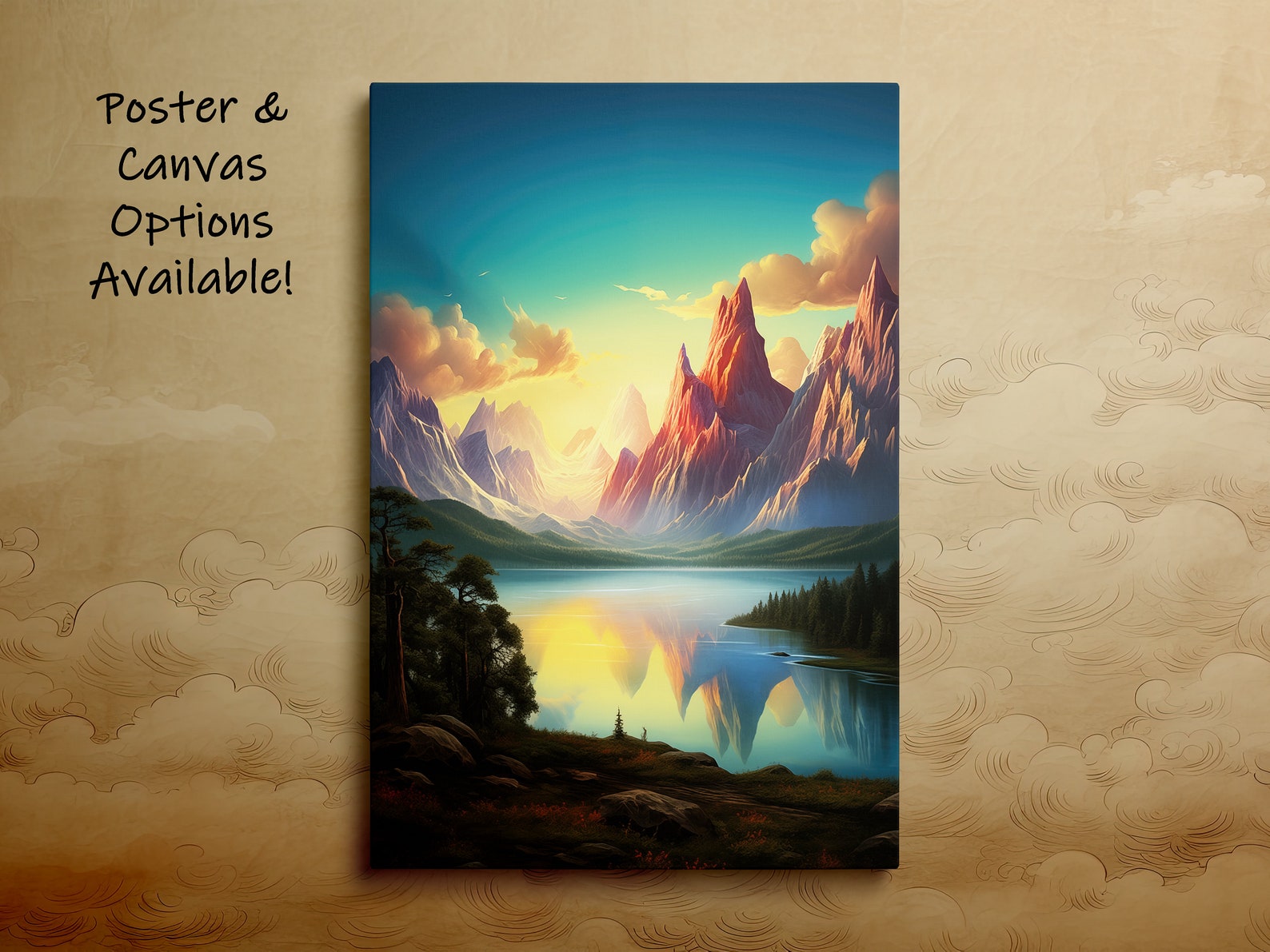Majestic Mountains by a Lake No.6, Nature Art, Art Print, Poster ...
