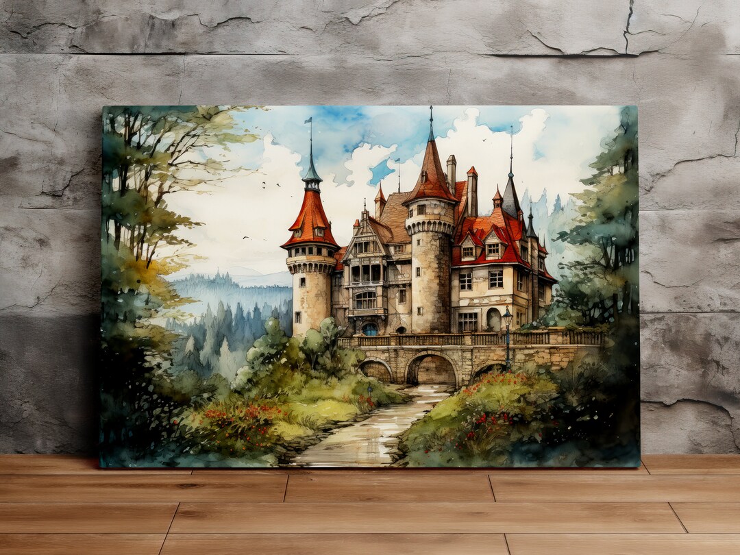 Countryside European Castle, Architecture Art, Watercolor Style Art ...