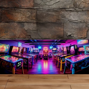 Retro Arcade, Pinball Machines, Game Room Art, Scenic Wall Art, Canvas ...