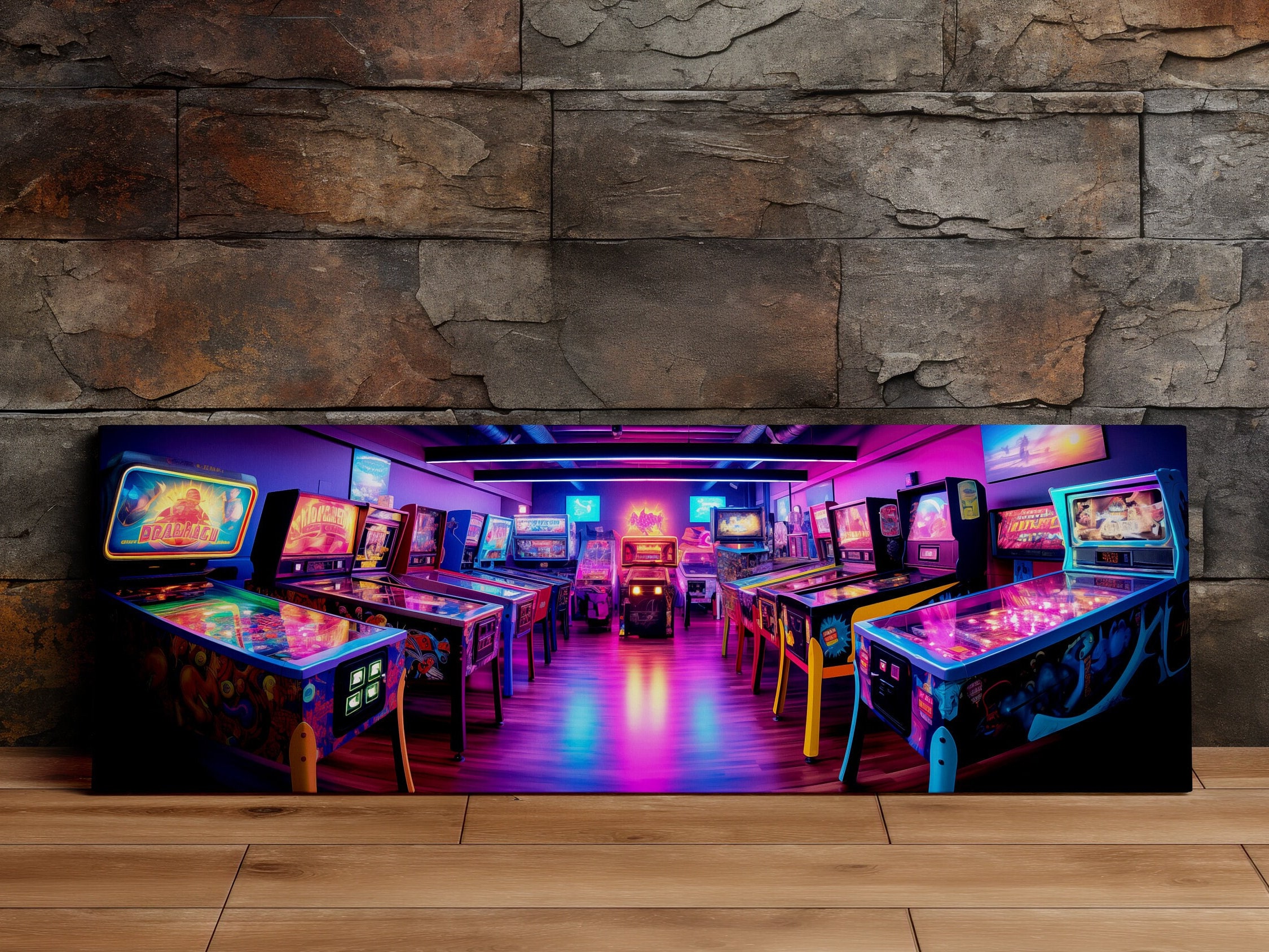 Retro Arcade, Pinball Machines, Game Room Art, Scenic Wall Art, Canvas ...