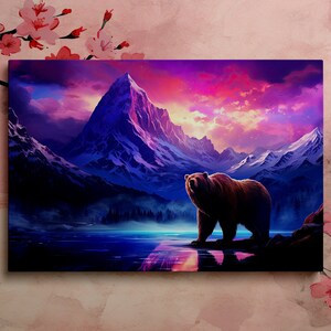 Bear at the Mountain Lake, Nature Landscape, Beautiful Majestic ...