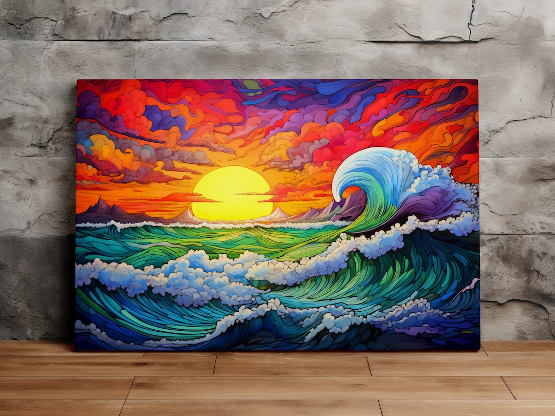Colorful Ocean Waves at Sunset, Nature Art, Beach Art, Ocean Art ...
