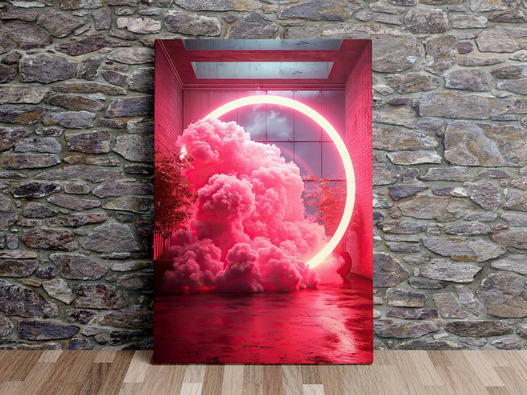 Pink Ring Light in Smoke Filled Room, Modern Art, Scenic Wall Art ...