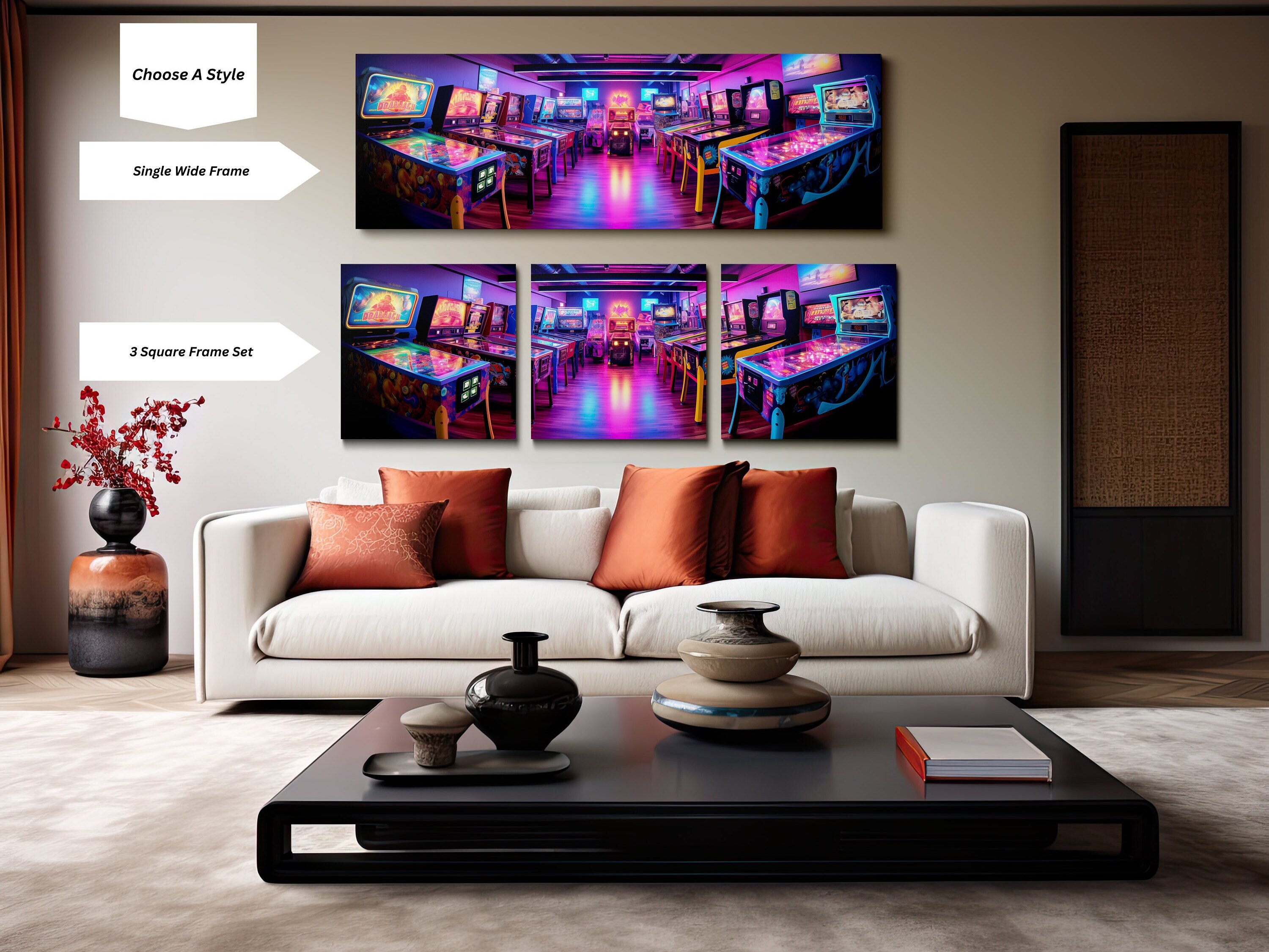 Retro Arcade, Pinball Machines, Game Room Art, Scenic Wall Art, Canvas ...