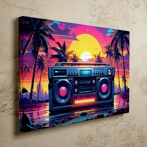 Sunset Synthwave Boombox, 80's Retro Art, Modern Art, Stylish Art ...