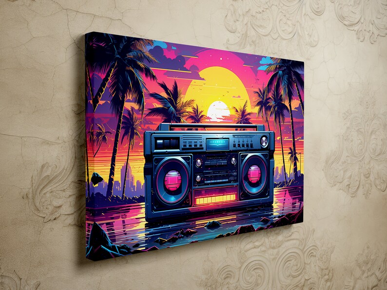 Sunset Synthwave Boombox, 80's Retro Art, Modern Art, Stylish Art ...