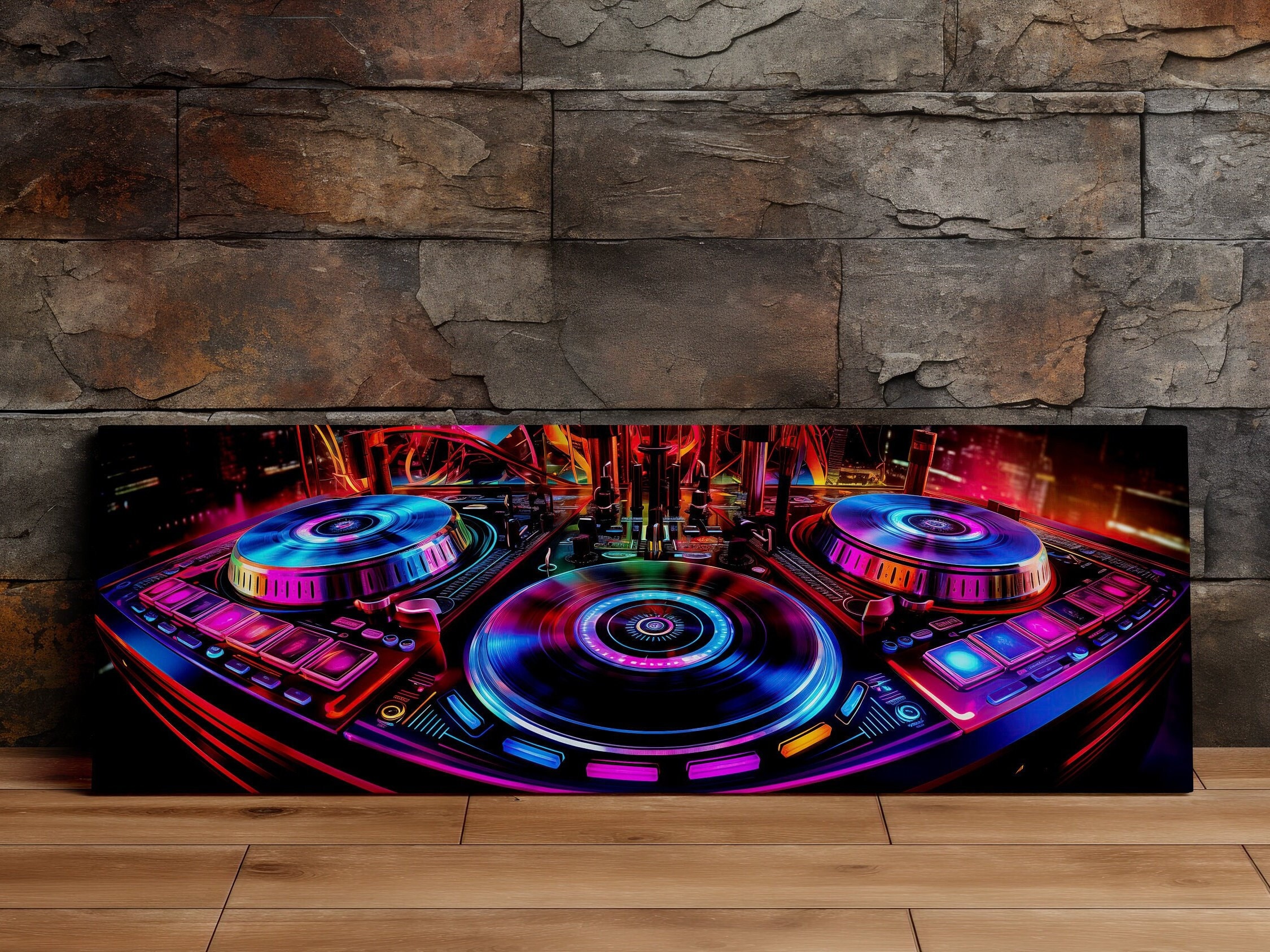 DJ Turntable, Neon Art, Synthwave Art, Scenic Wall Art, Canvas Art ...