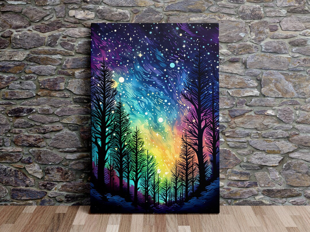 Starry Night Over a Forest, Nature Art, Beautiful Art, Scenic Wall Art ...