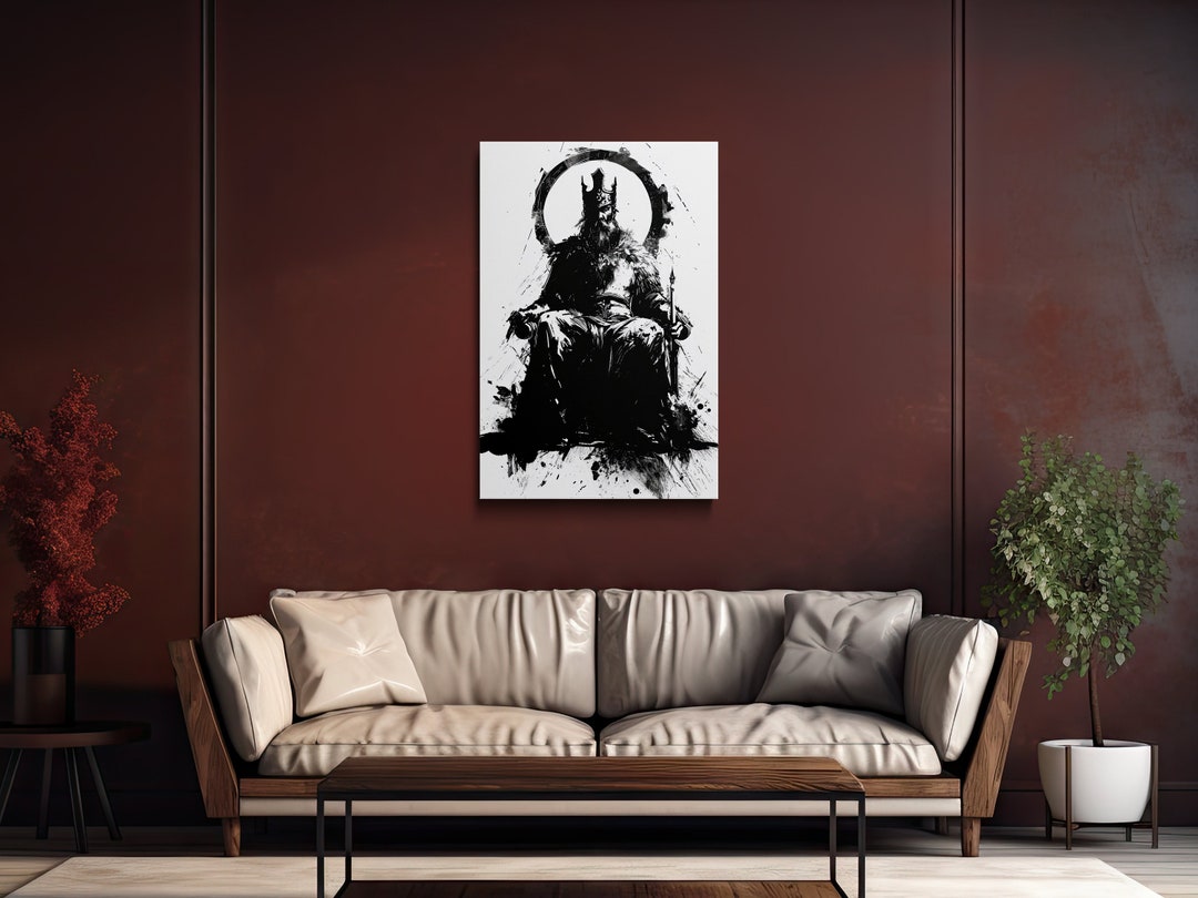 King on the Throne in Black and White, Fantasy Art, Medieval Art, King ...