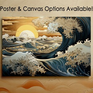 Japanese Waves at Sunset, Style of Great Wave of Kanagawa, Japanese Art ...