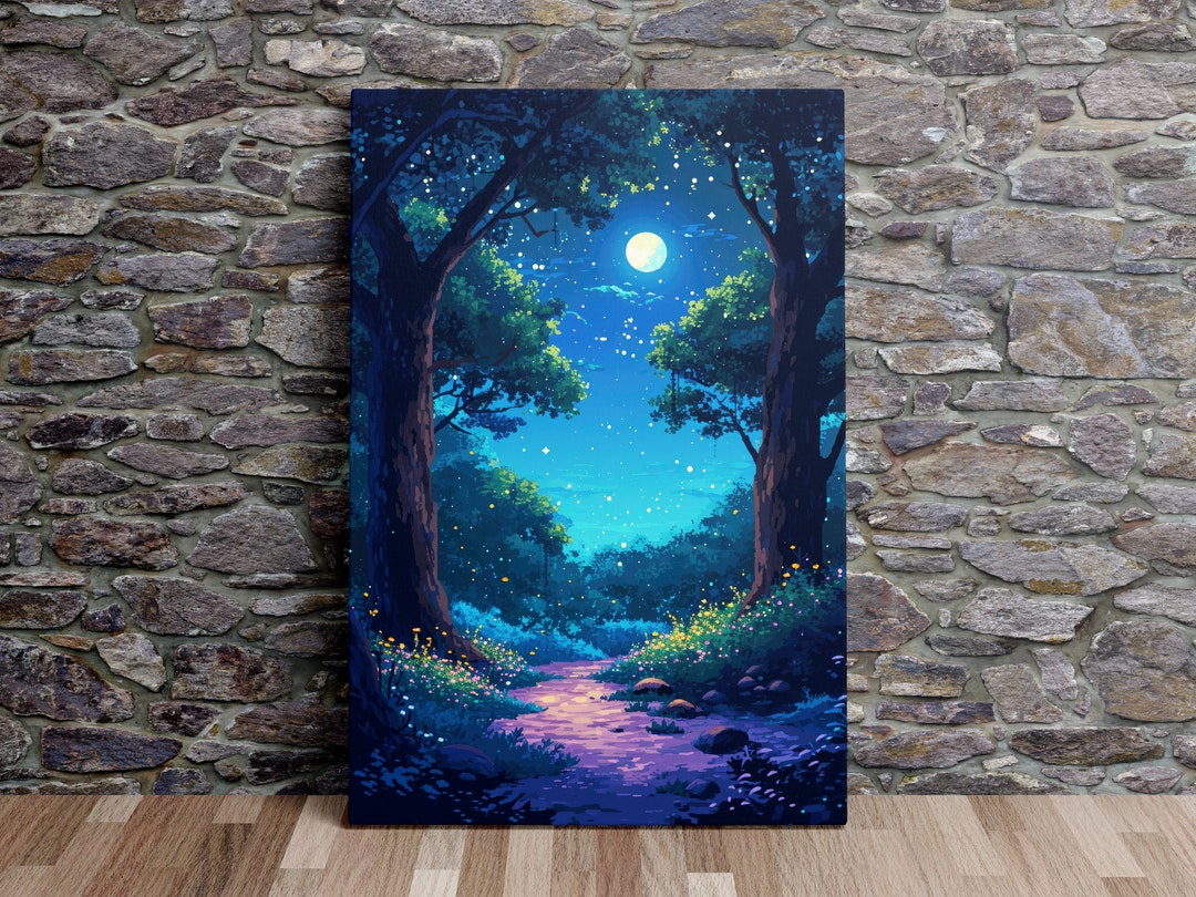 Pixelated Moonlight Forest Path, Pixel Art, Nature Art, Meditation Art ...