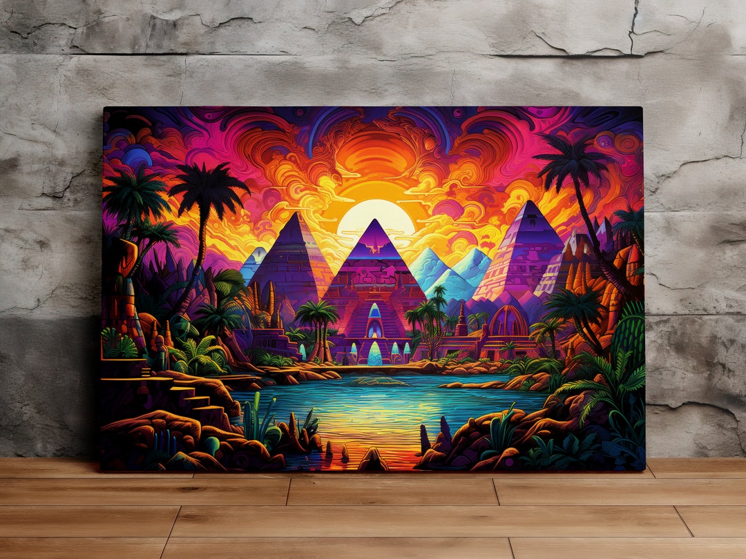 Psychedelic Pyramids by an Oasis, Egyptian Art, Surreal Art, Modern Art ...