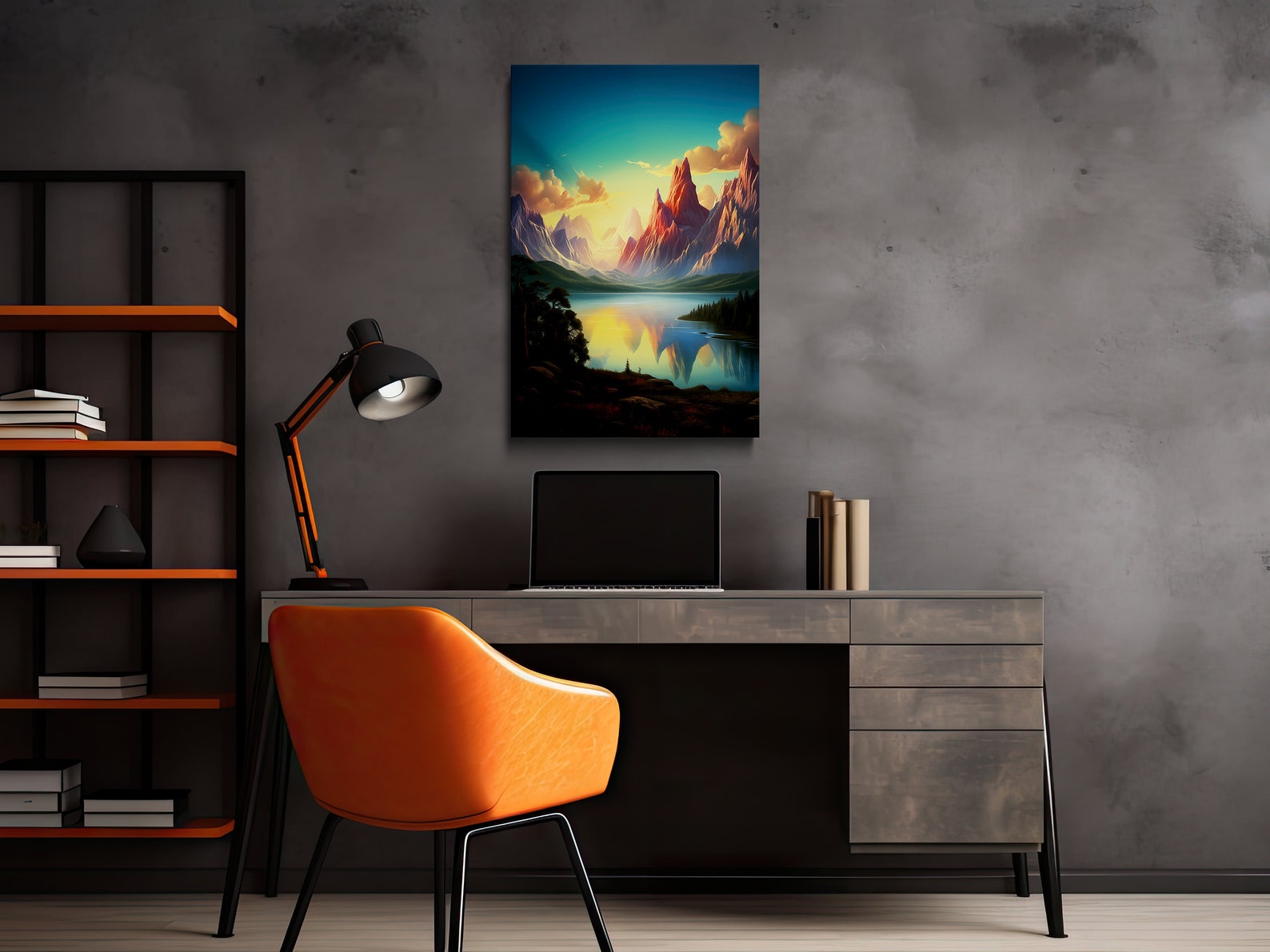 Majestic Mountains by a Lake No.6, Nature Art, Art Print, Poster ...