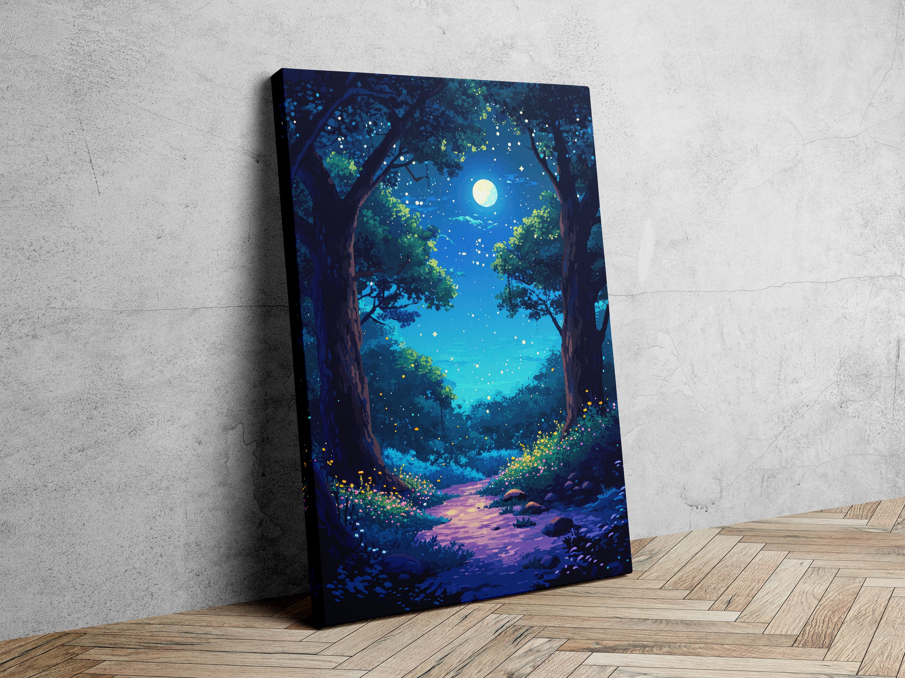 Pixelated Moonlight Forest Path, Pixel Art, Nature Art, Meditation Art ...