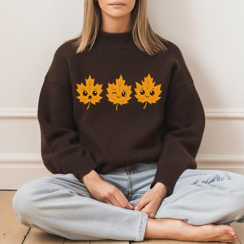 Cute Autumn Maple Leaf Clipart Set – Kawaii Fall Leaves With ...