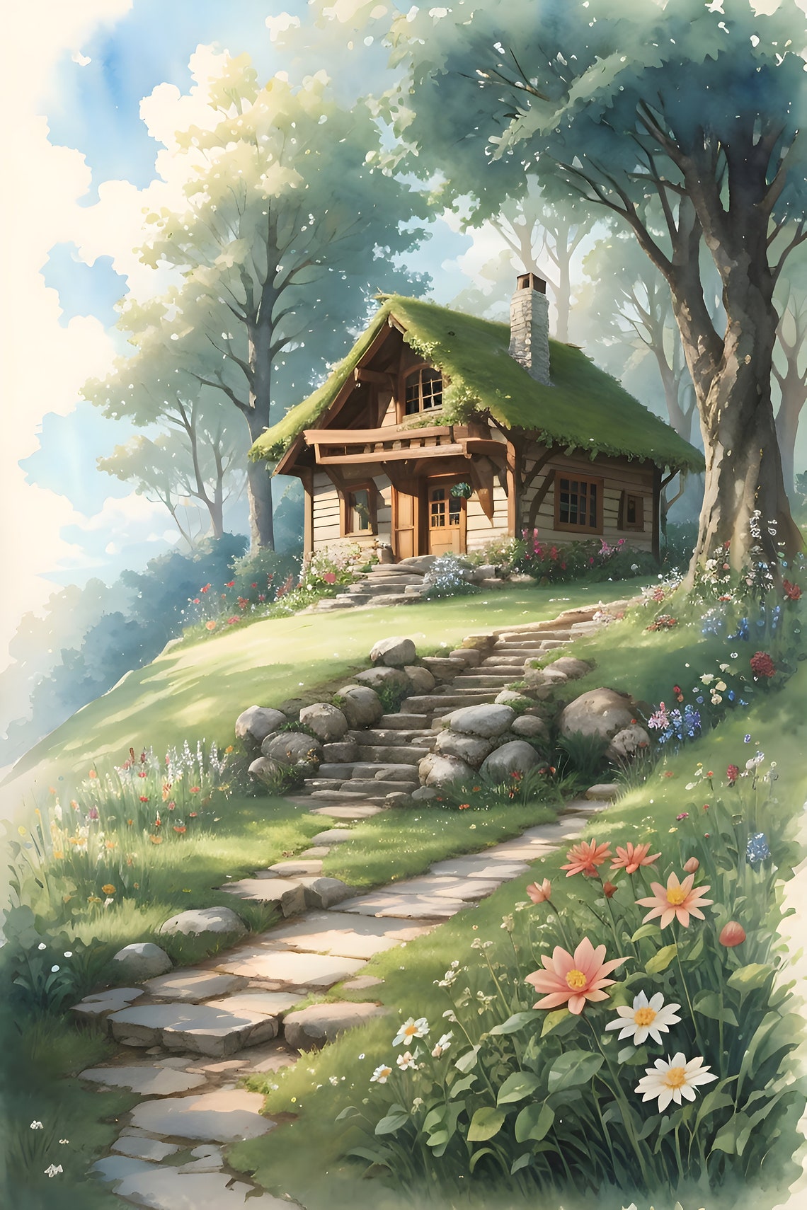 Cozy Cottage: Enchanted Fantasy Watercolor Portrait - Mythical Art for ...