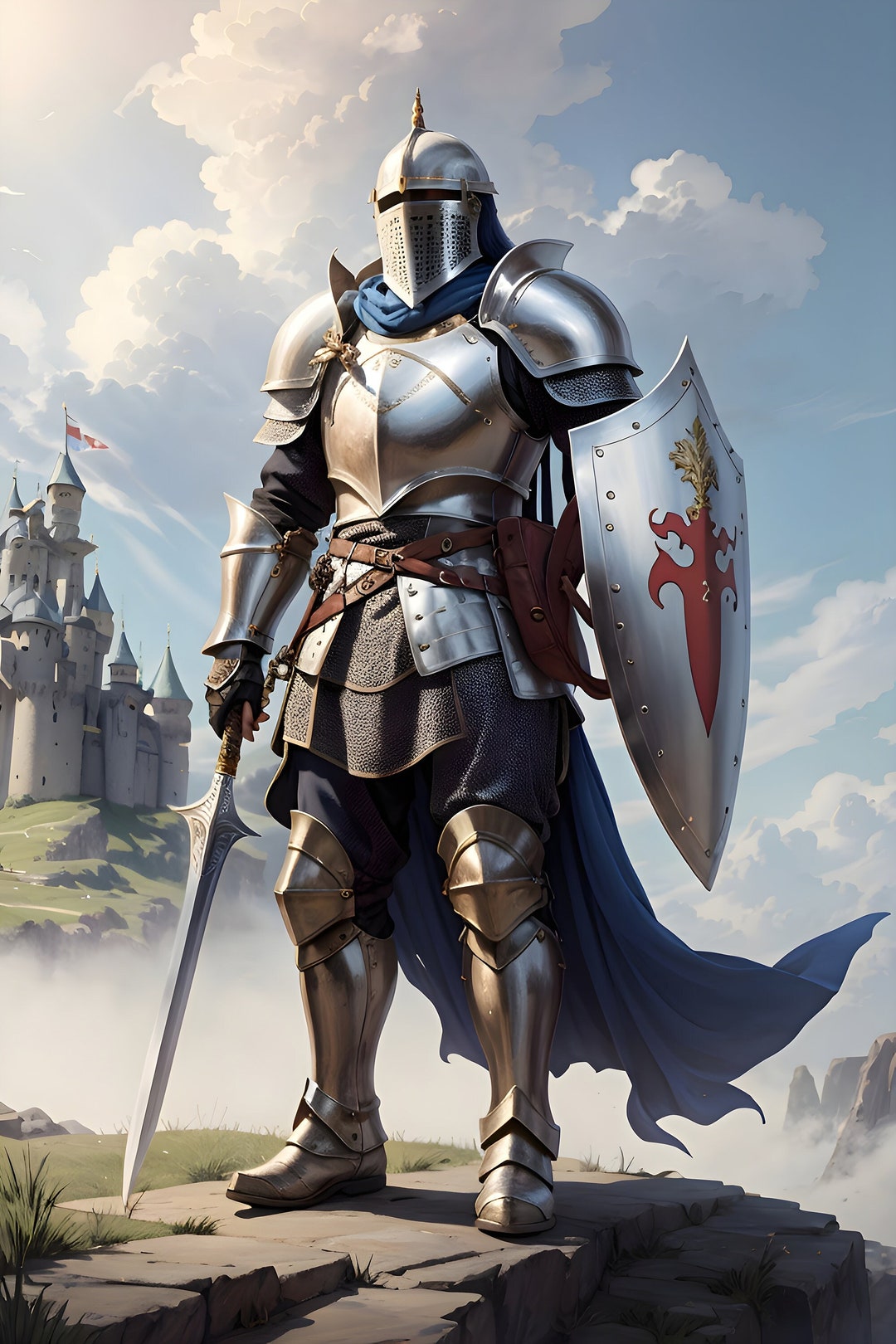 Bold Knight: Enchanted Fantasy Watercolor Portrait, Mythical Art for D ...