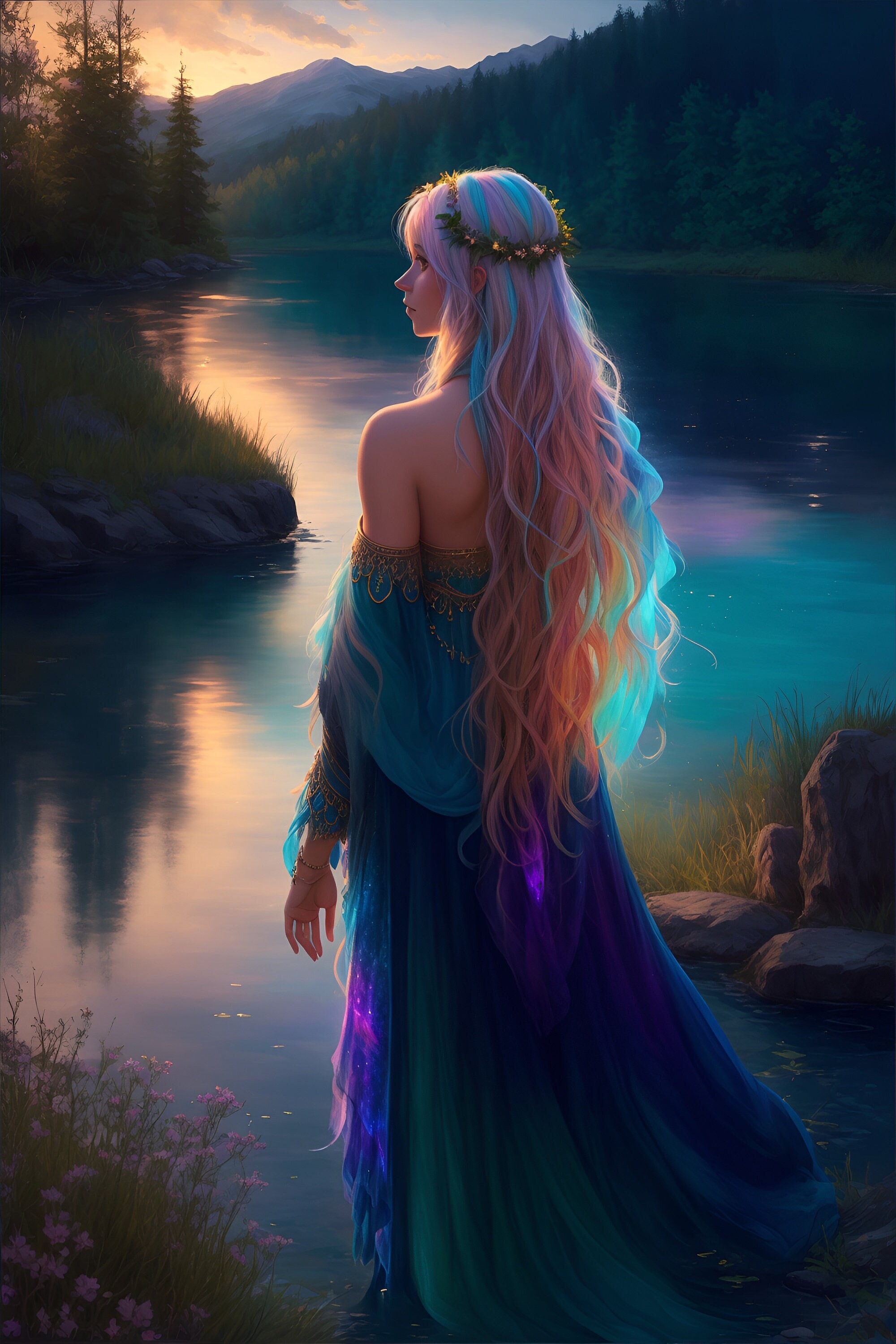 Lakeside Elf: Enchanted Fantasy Watercolor Portrait - Beautiful Woman ...