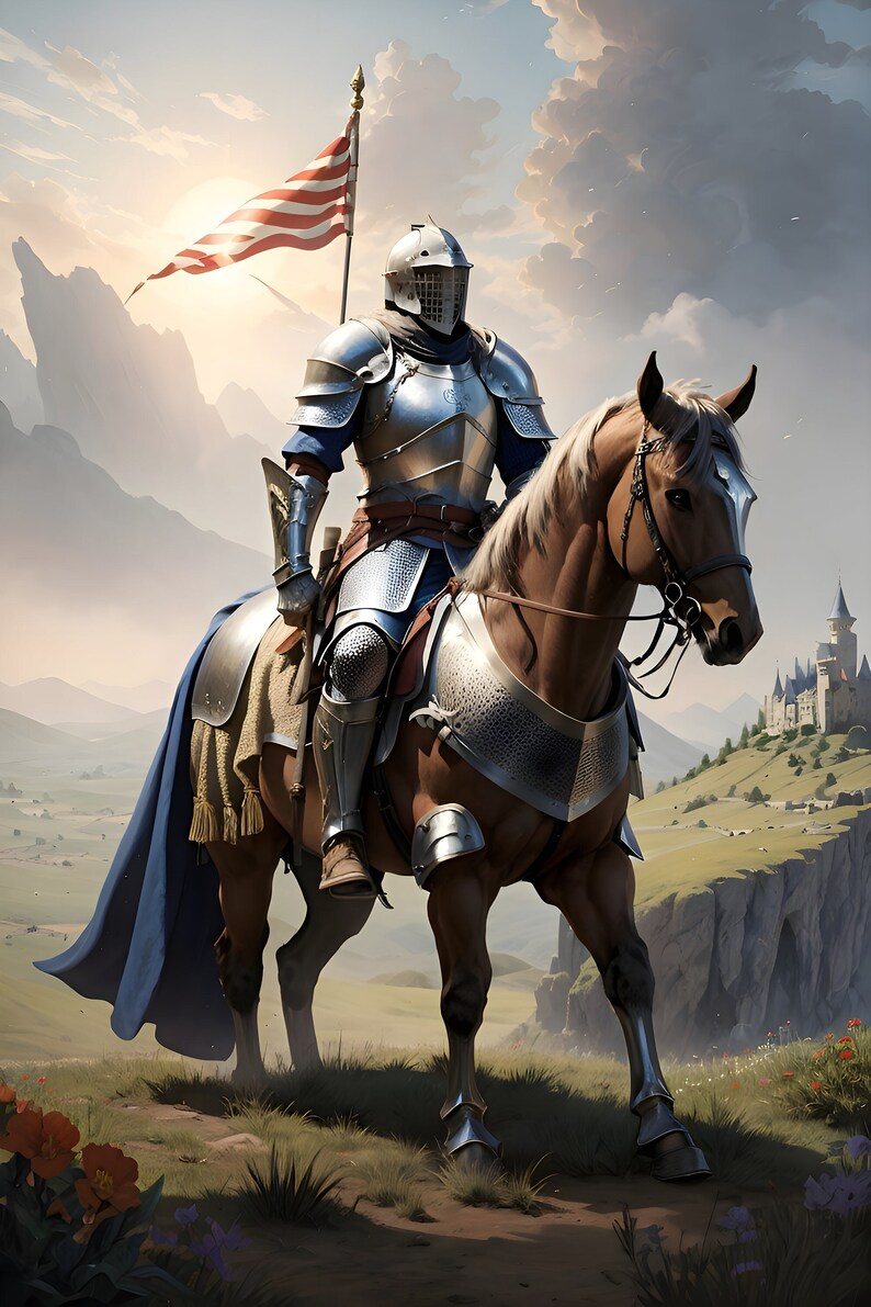 Chivalrous Knight: Enchanted Fantasy Watercolor Portrait - Mythical Art ...