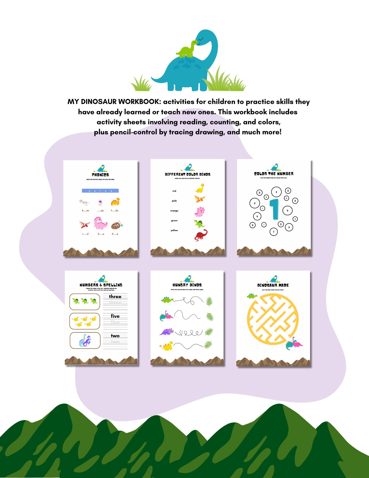MY DINOSAUR WORKBOOK: Activity Sheets Involving Reading - Etsy