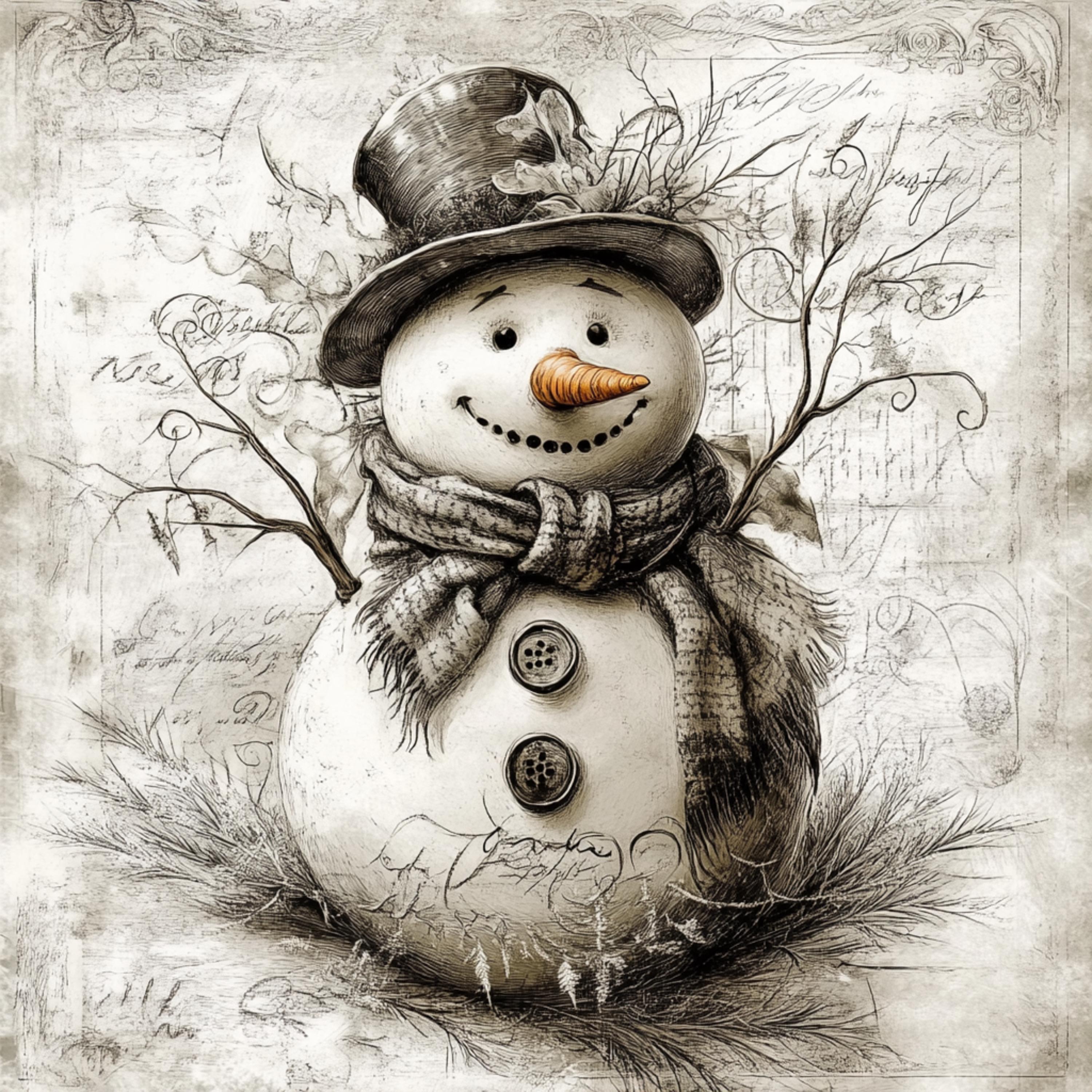 12 Retro Snowman Large Square Artwork Set, Vintage Snowman Digital Images, Holiday Winter Decor ...