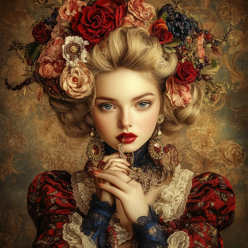 12 Vintage Baroque Portraits, 12 Digital Images, Large Square Artwork ...