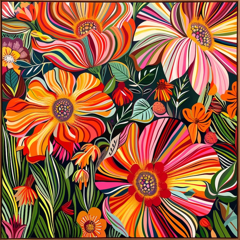 NINE Boho Retro Floral Wall Art, Colorful Flower Digital Print, Modern ...
