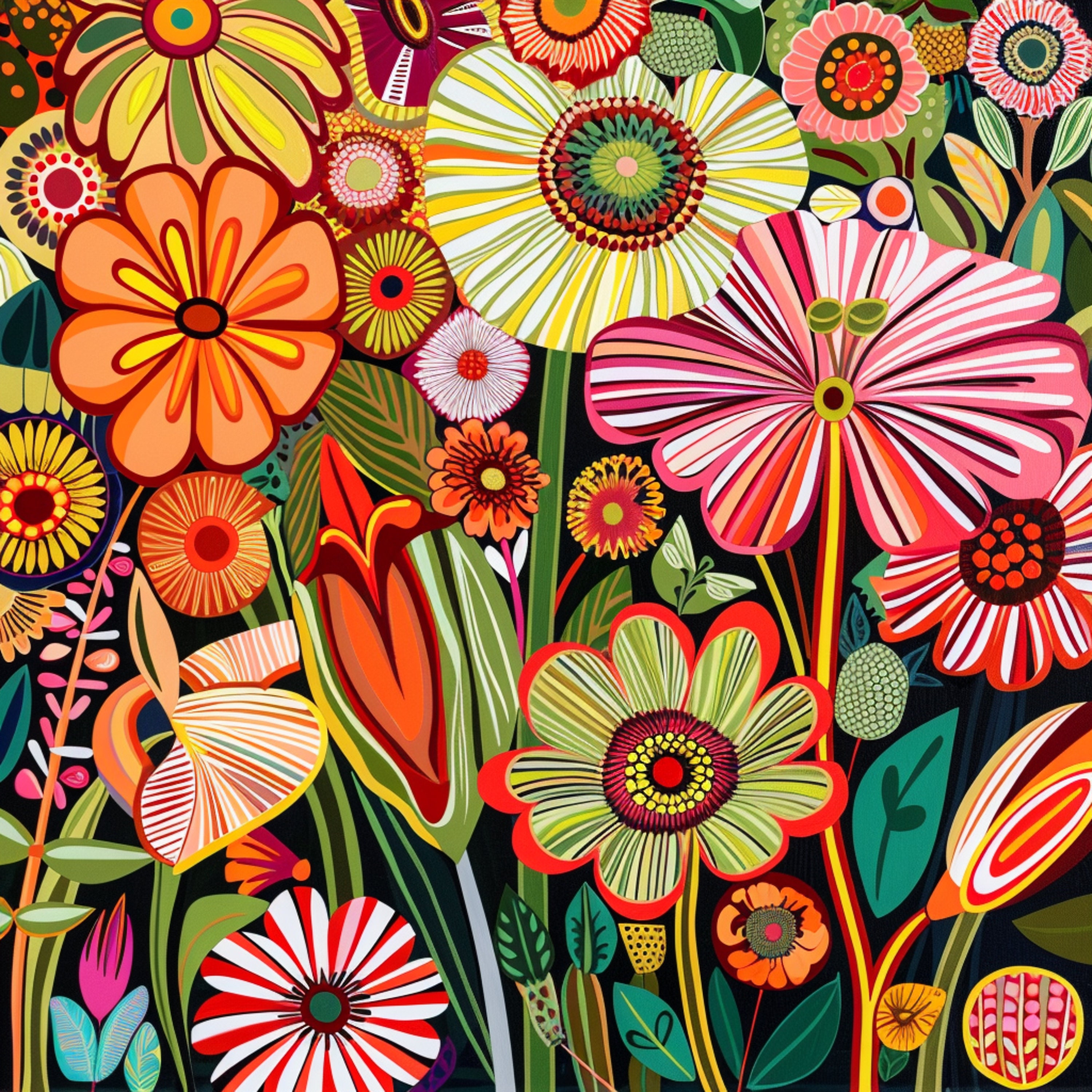 NINE Boho Retro Floral Wall Art, Colorful Flower Digital Print, Modern ...