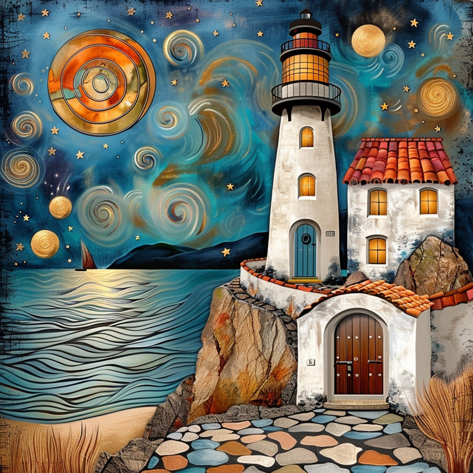 11 Digital Lighthouse Wall Art, Contemporary Coastal Decor, Large ...
