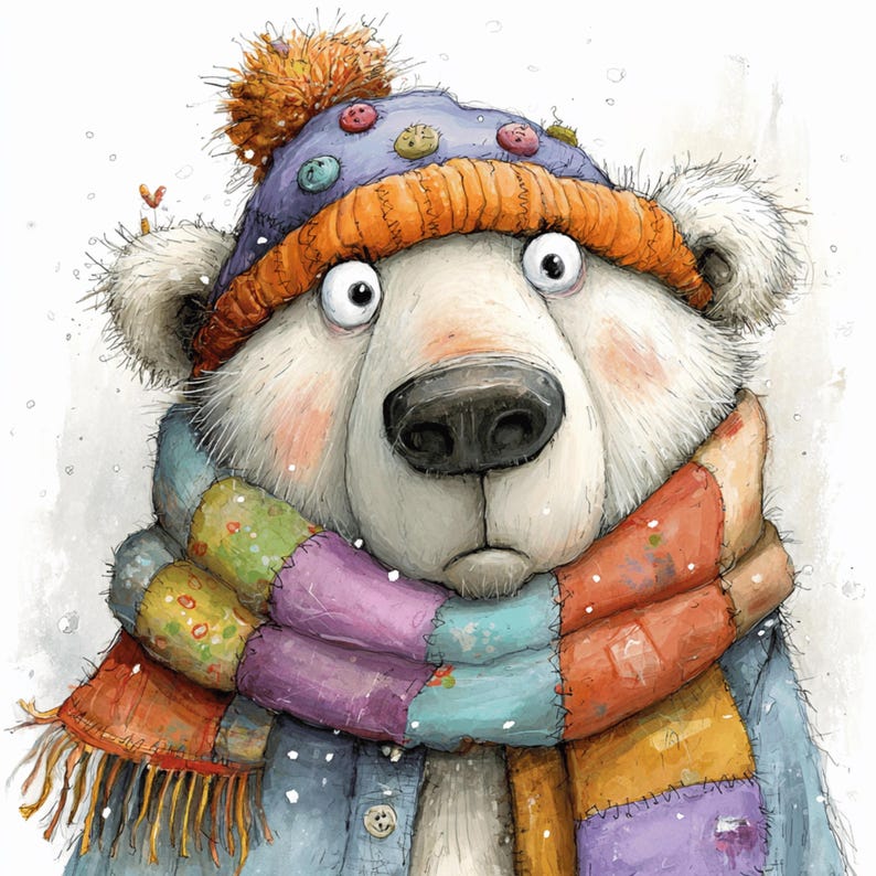 27 Winter Bear, Seal, Penguin Illustrations in Scarves and Hats Cozy ...