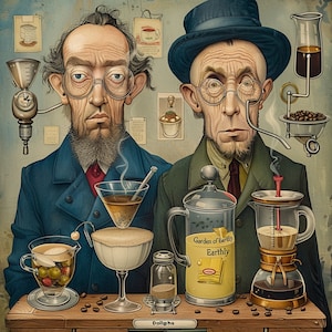 8 Vintage Barista Mixologist Digital Art, Quirky Caricature Cartoon ...