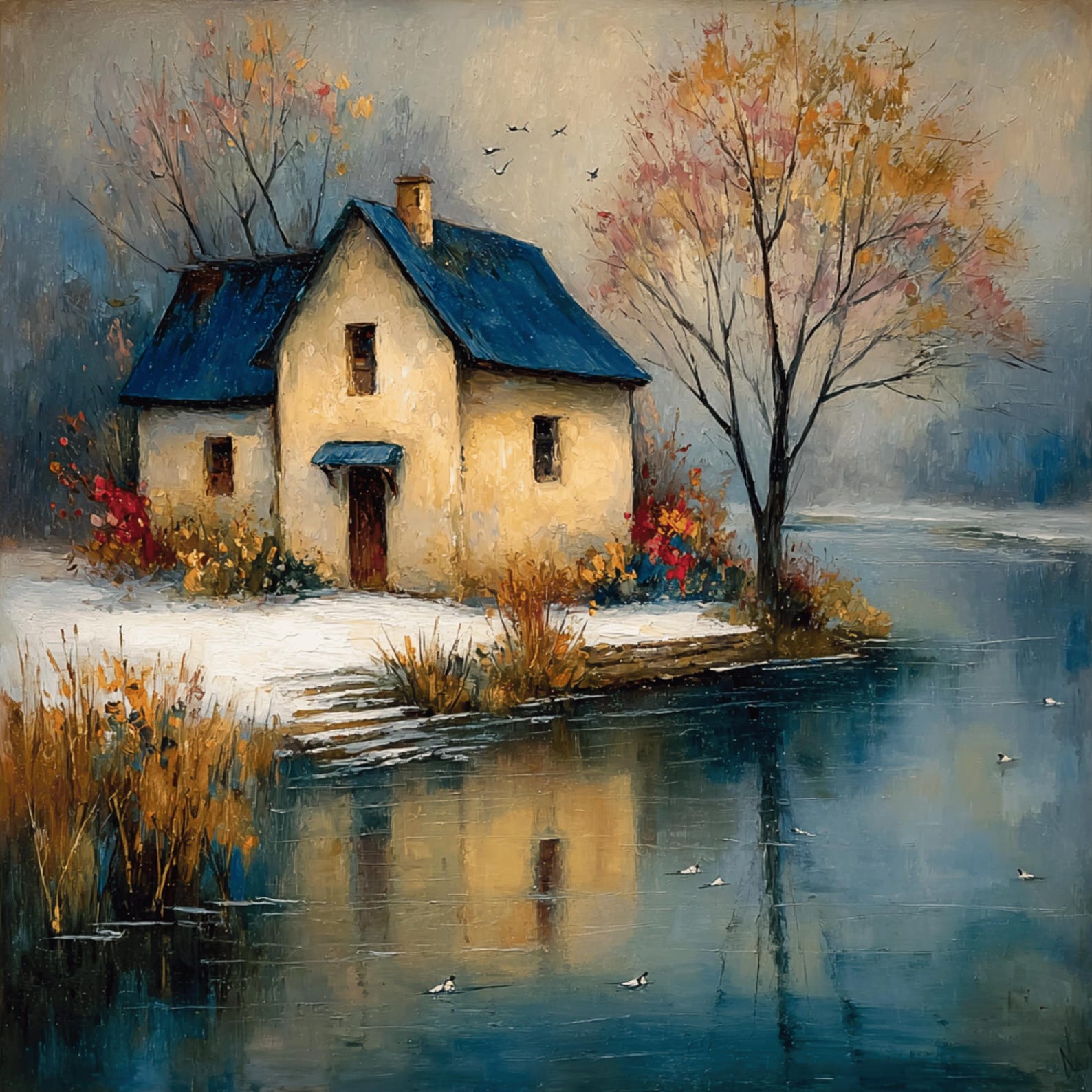 20 Winter Cottage Landscape Art Set With Snow, Cozy Houses and ...