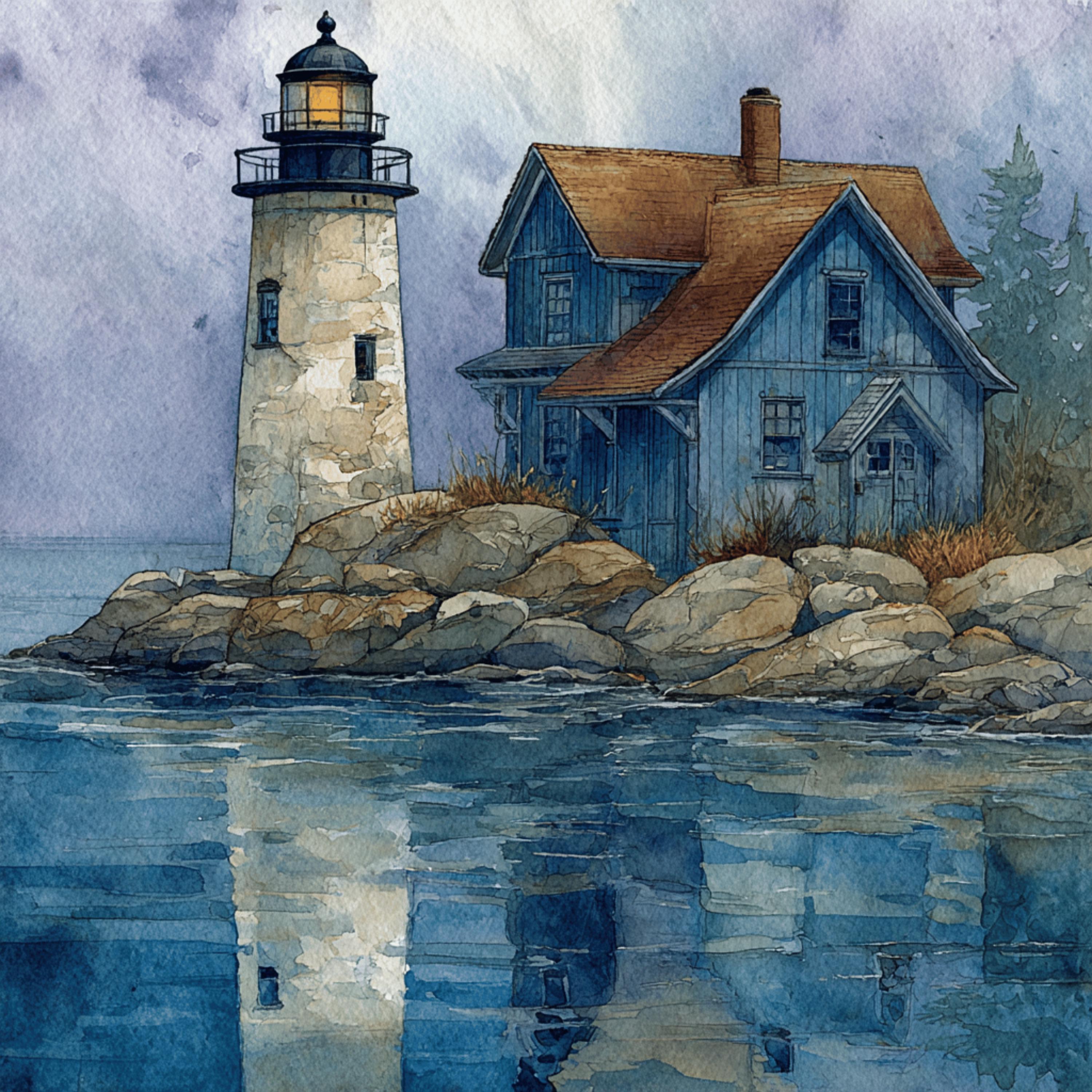 23 Coastal Lighthouse Watercolor Wall Art Print, Nautical Ocean Scene ...