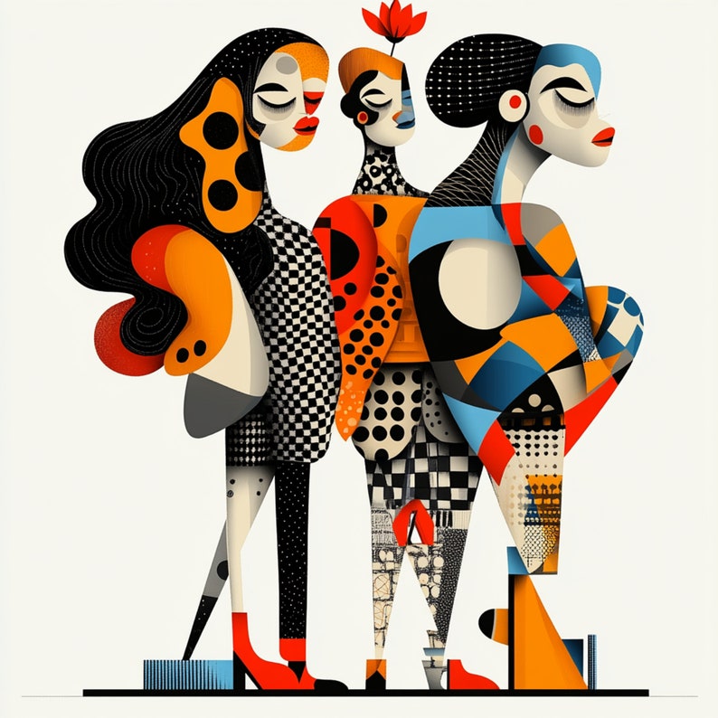 14 Modern Abstract Geometric Art, Minimalist People Artwork, Large ...