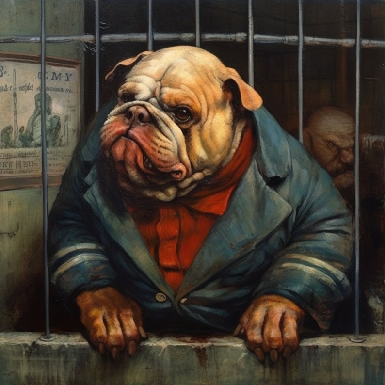 FOURTEEN Cute Dog in Jail Wall Art, Funny Animal Illustration, Digital ...