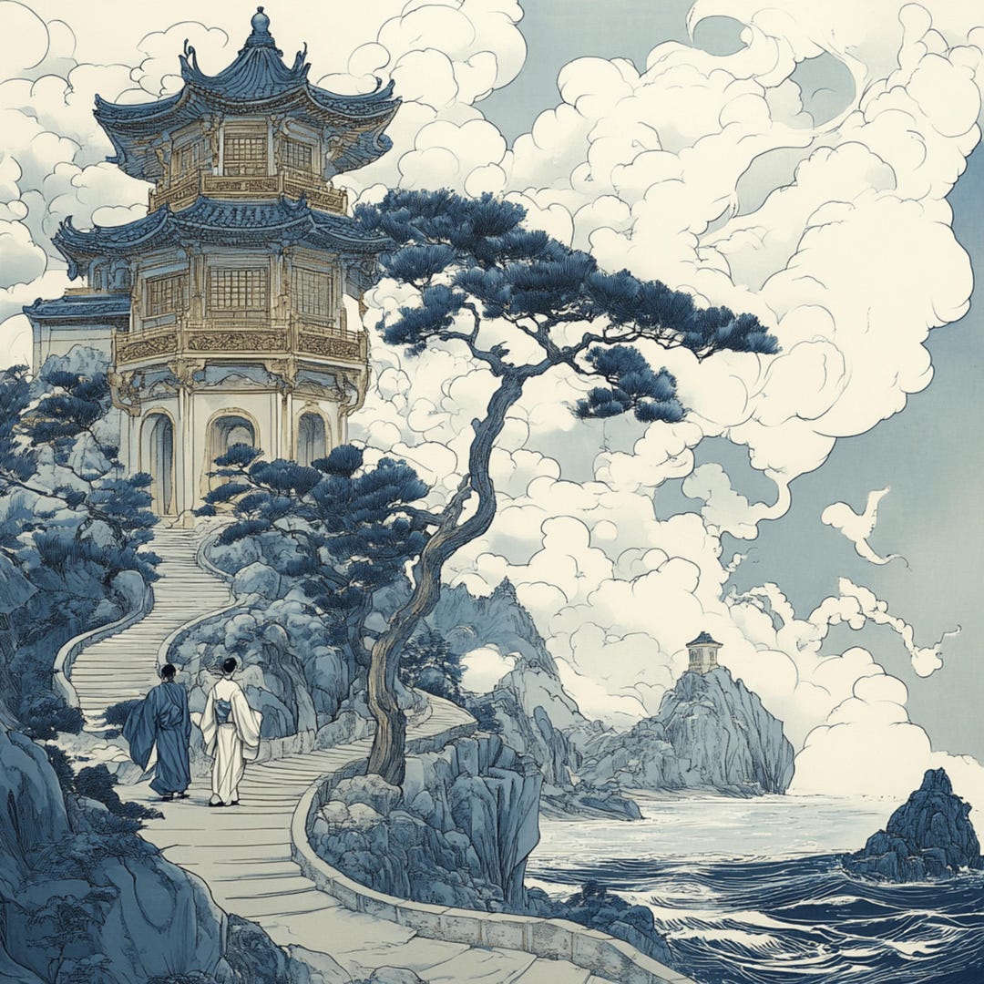 12 Japanese Scene Digital Art Set, Monochrome Large Square Poster, 12 ...