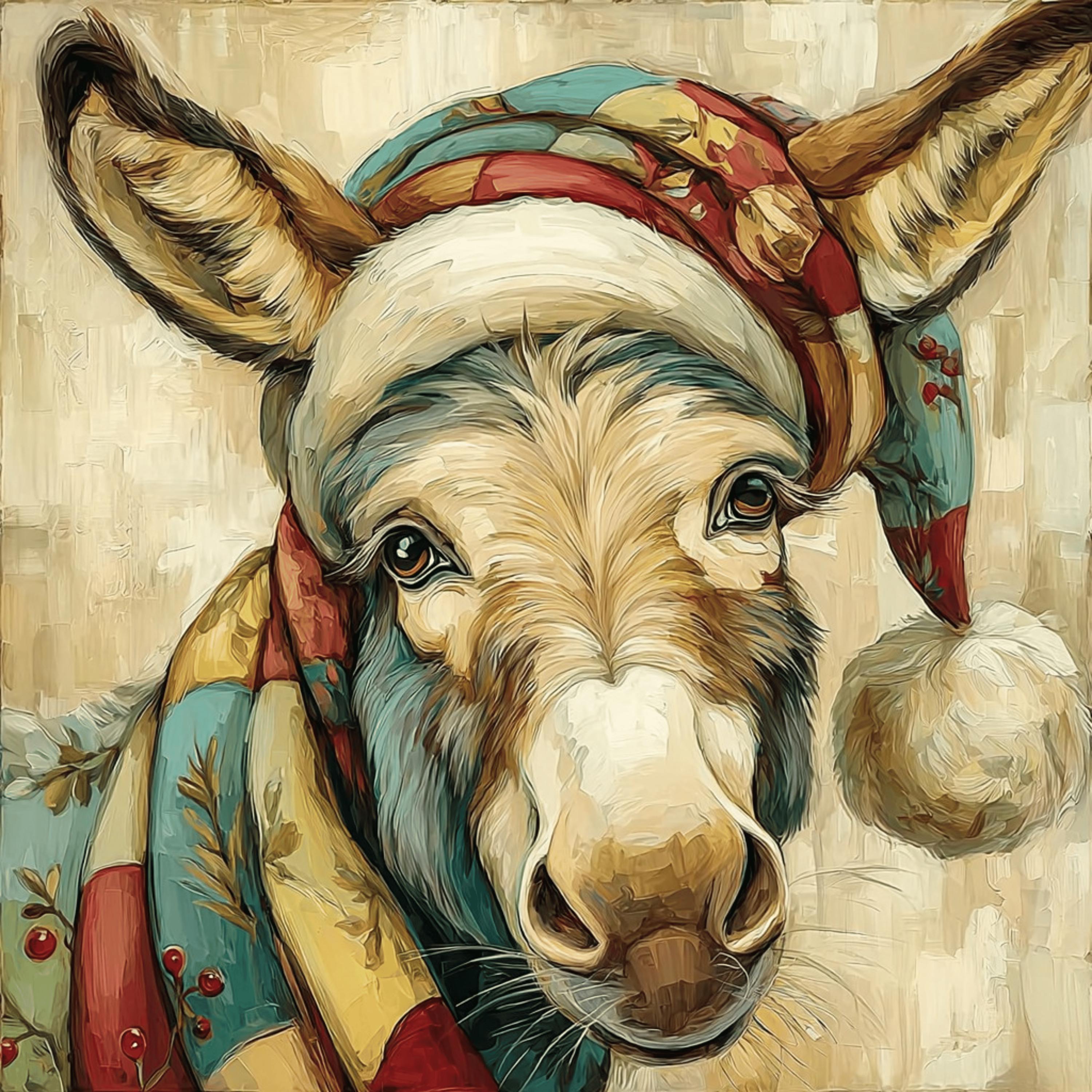 25 Christmas Donkey Wall Art, Festive Farm Animal Painting, Holiday ...