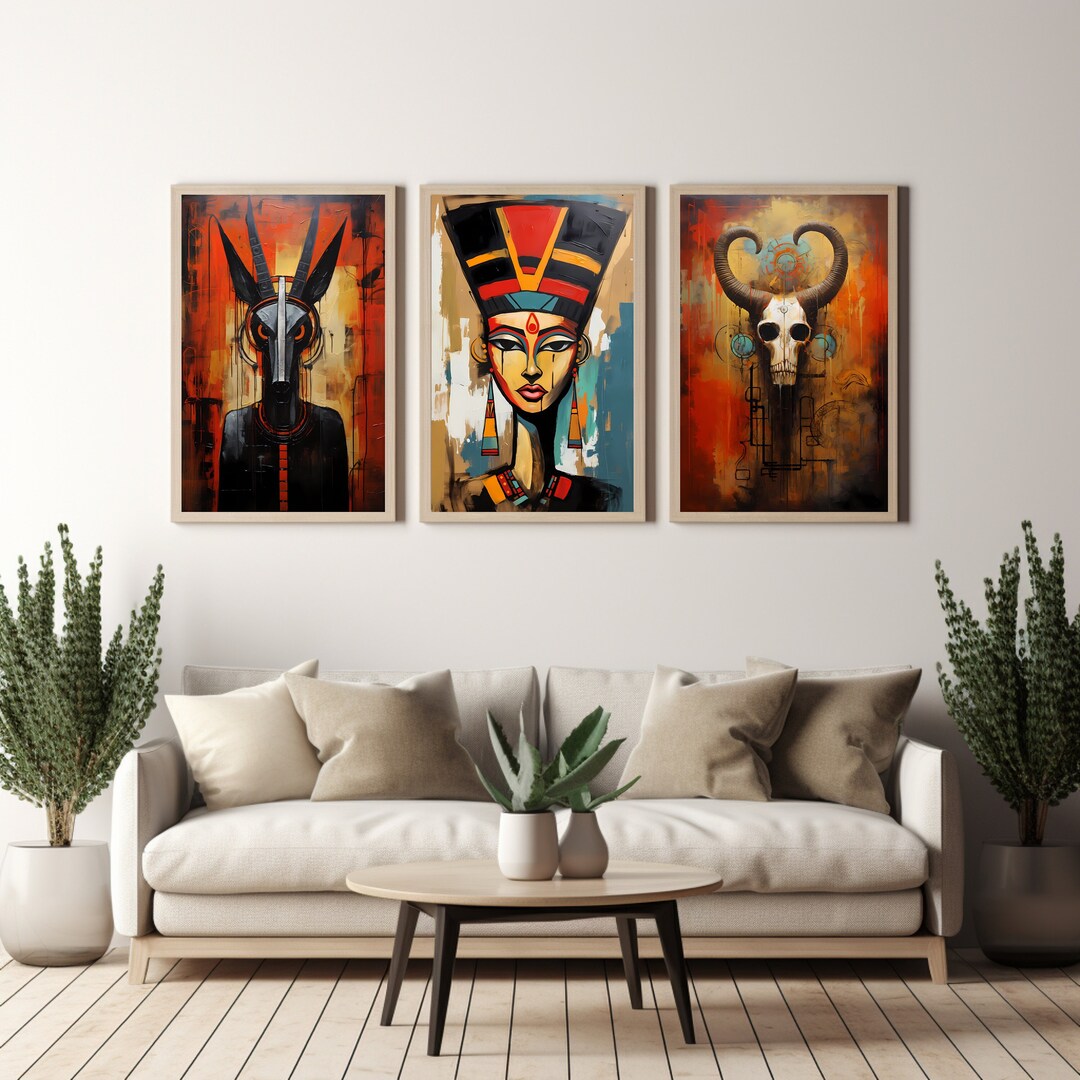 Digital Download Egyptian Gods Triptych Nefertiti, Anubis, Khnum Modern Contemporary ...
